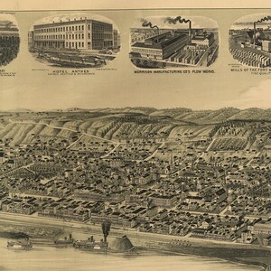 Map of Fort Madision, Lee County, Iowa, IA, 1889. Vintage Reproduction ...