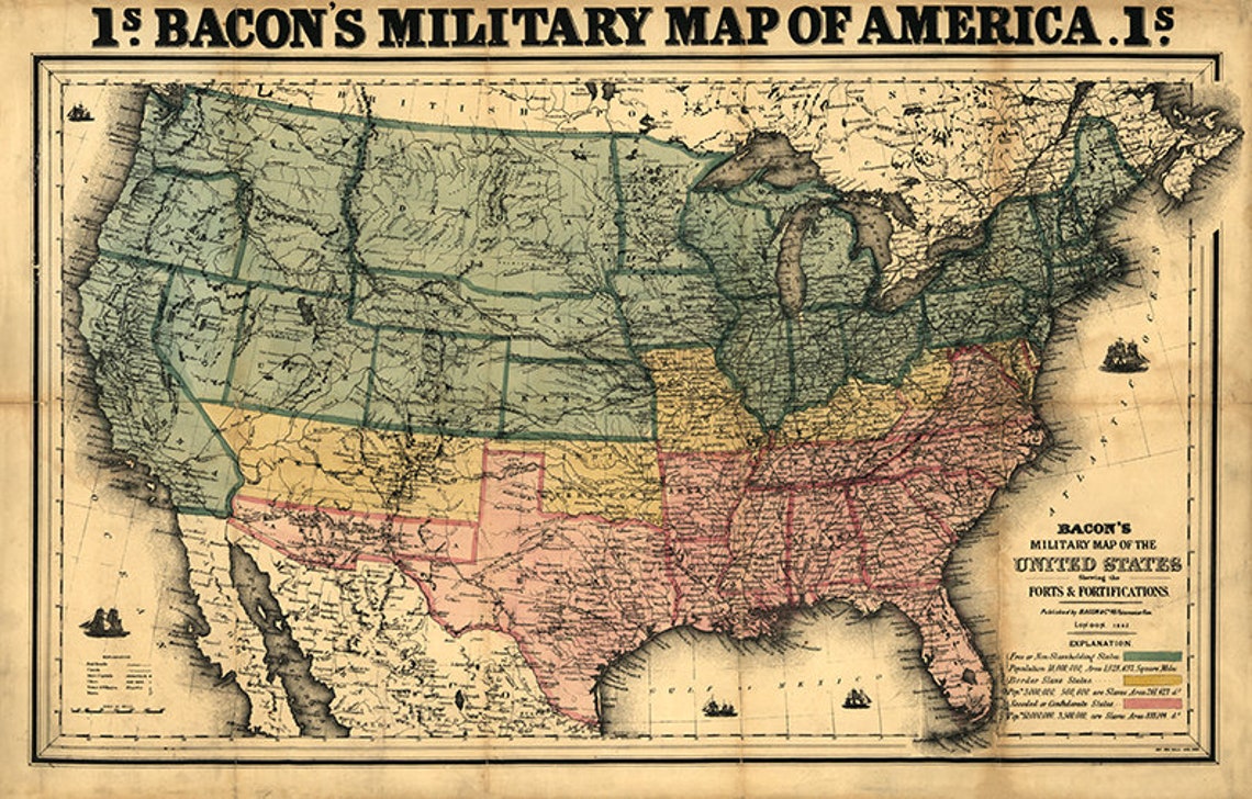 Bacon's Military Map of the United States 1862. Vintage | Etsy