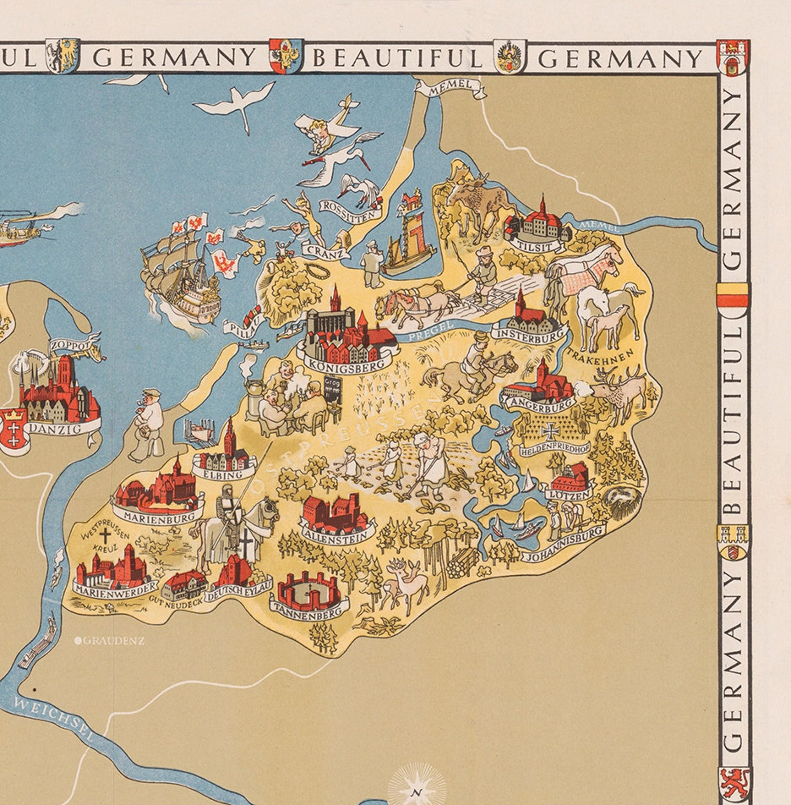 Pictorial Map of Germania germany. Restoration Hardware Home - Etsy