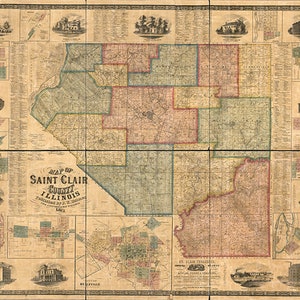 Map of Saint Clair County County, Illinois 1863. Vintage Restoration ...
