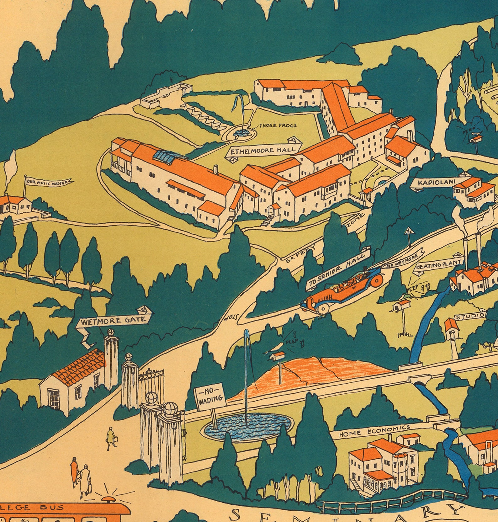 Map of Mills College Oakland CA. Home Deco Style Old - Etsy