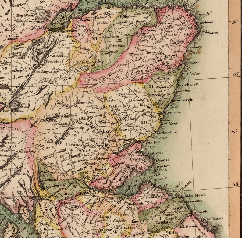 Map of Scotland 1814. Vintage Restoration Hardware Home Deco Style Old ...