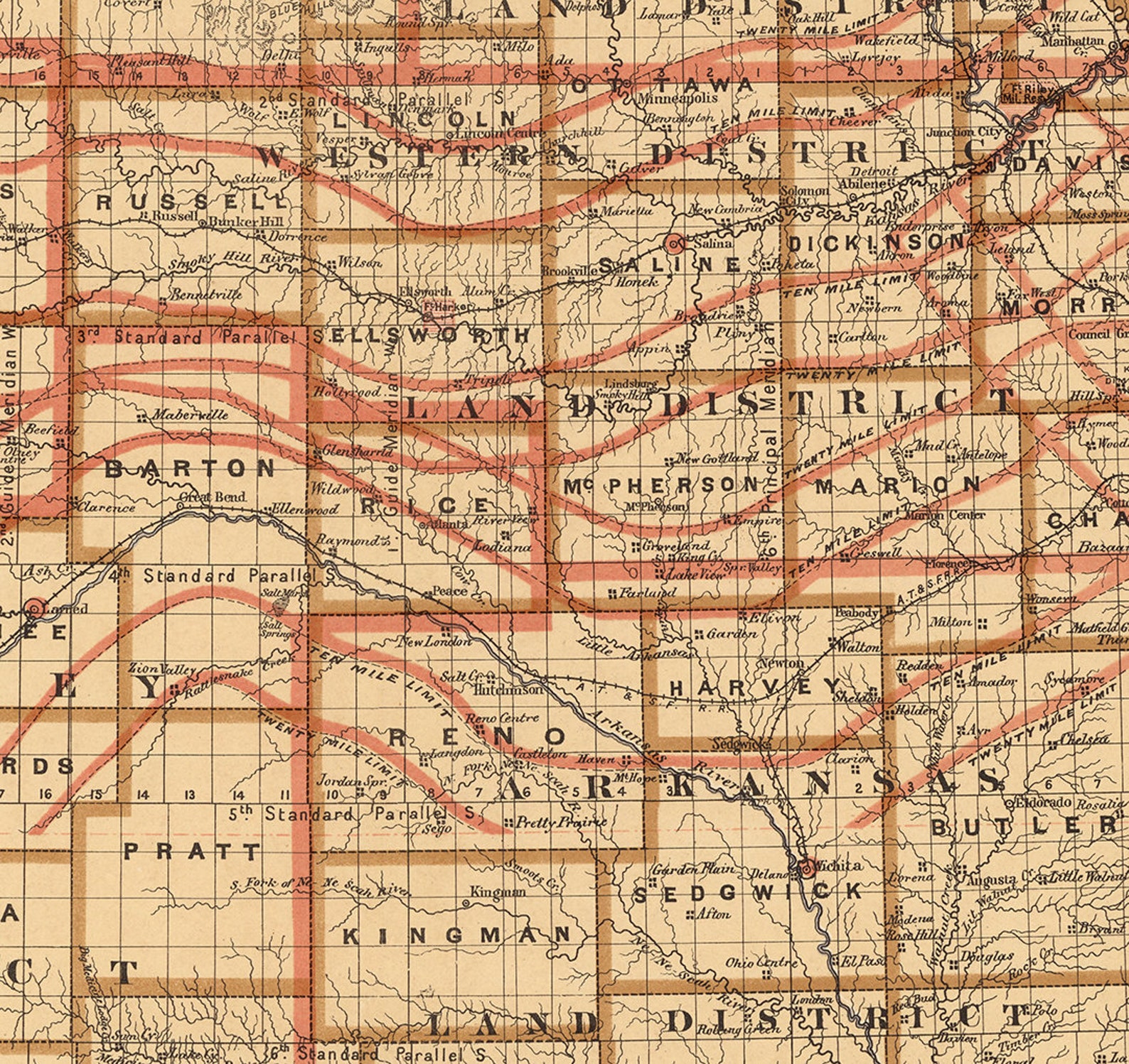 Map of Kansas State. 1876 Vintage Home Deco Style Old Wall Reproduction ...