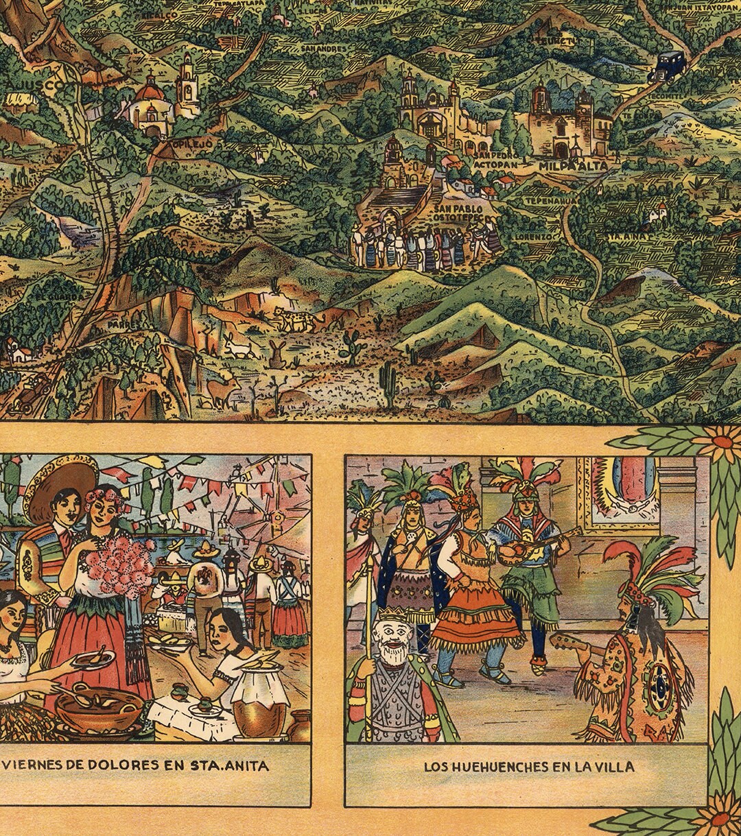 Pictorial Map of Valley of Mexico Mexico City. Vintage - Etsy