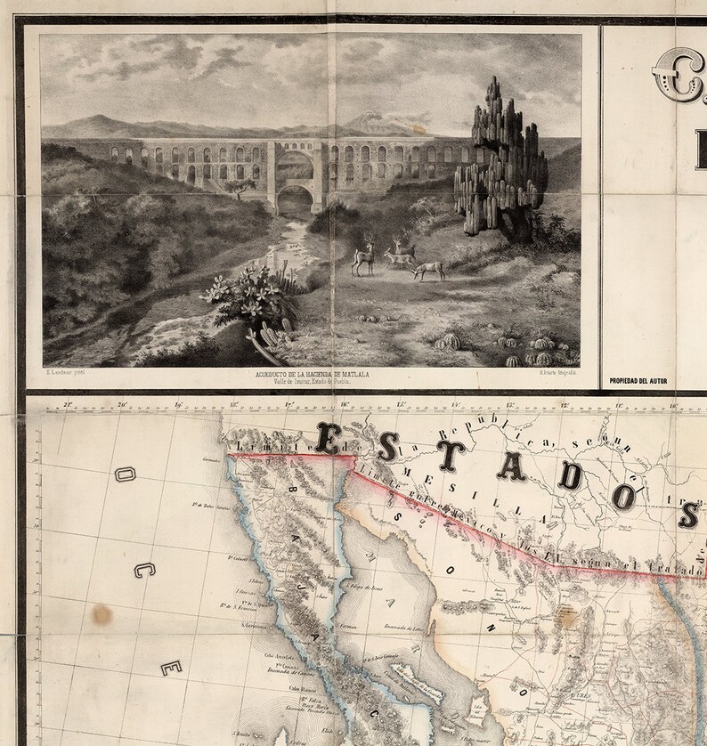 Map of Mexico 1863. Carta General De La Republica Mexicana. Vintage ...