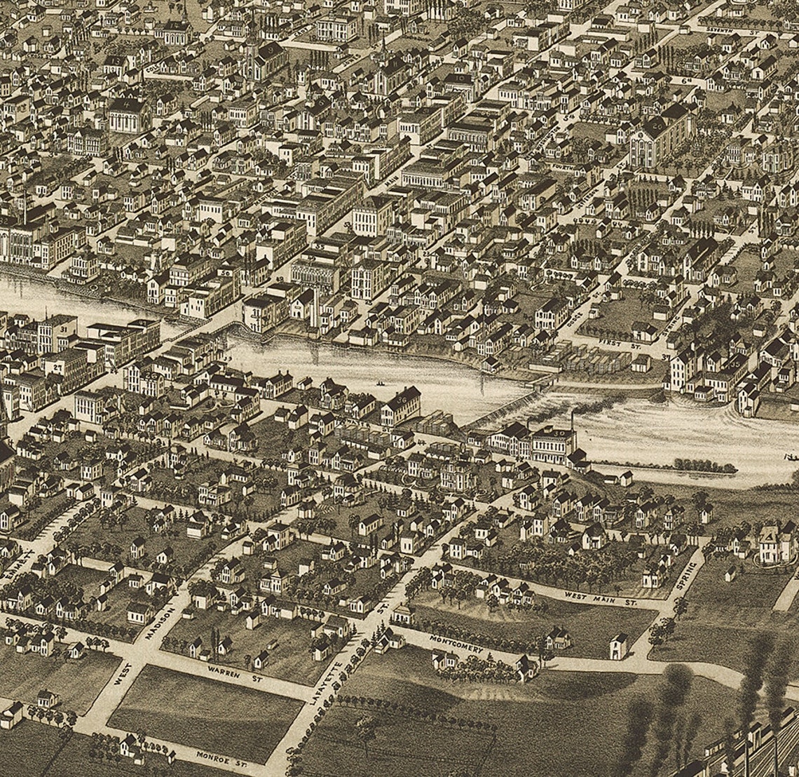 Map of Watertown, Dodge & Jefferson Co., Wisconsin 1885, WI. Vintage ...