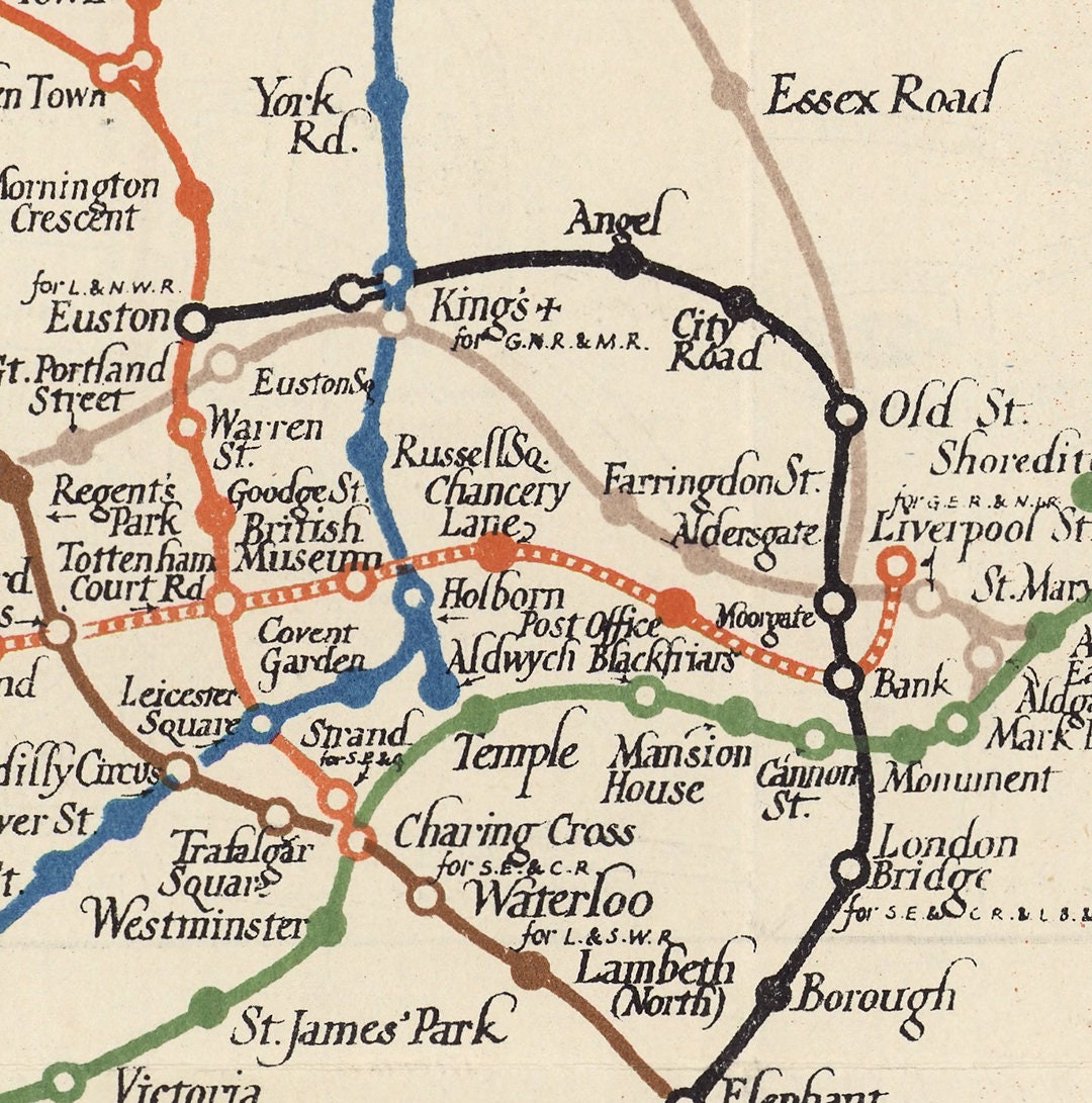 Map of London Underground. 1922. Vintage Home Deco Style Old | Etsy