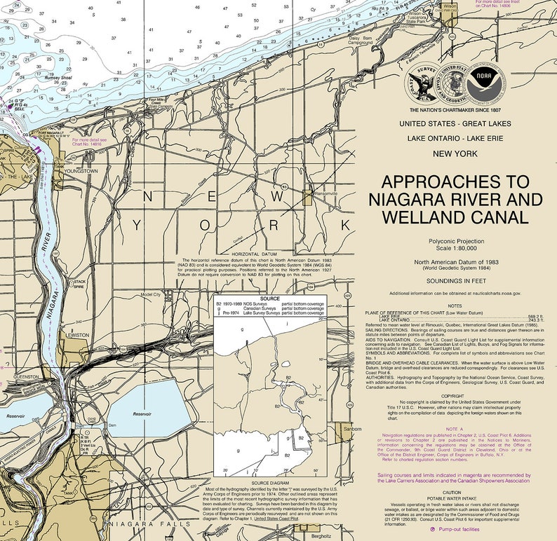 Nautical charts of Approaches to Niagara River & Welland Canal | Etsy