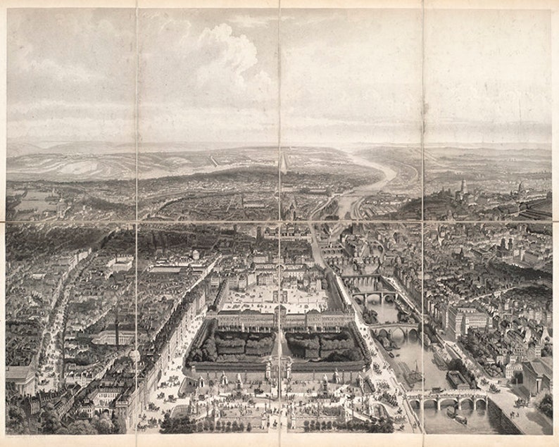 Map of Paris, France, 1860. Restoration Hardware Home Deco Style Old ...