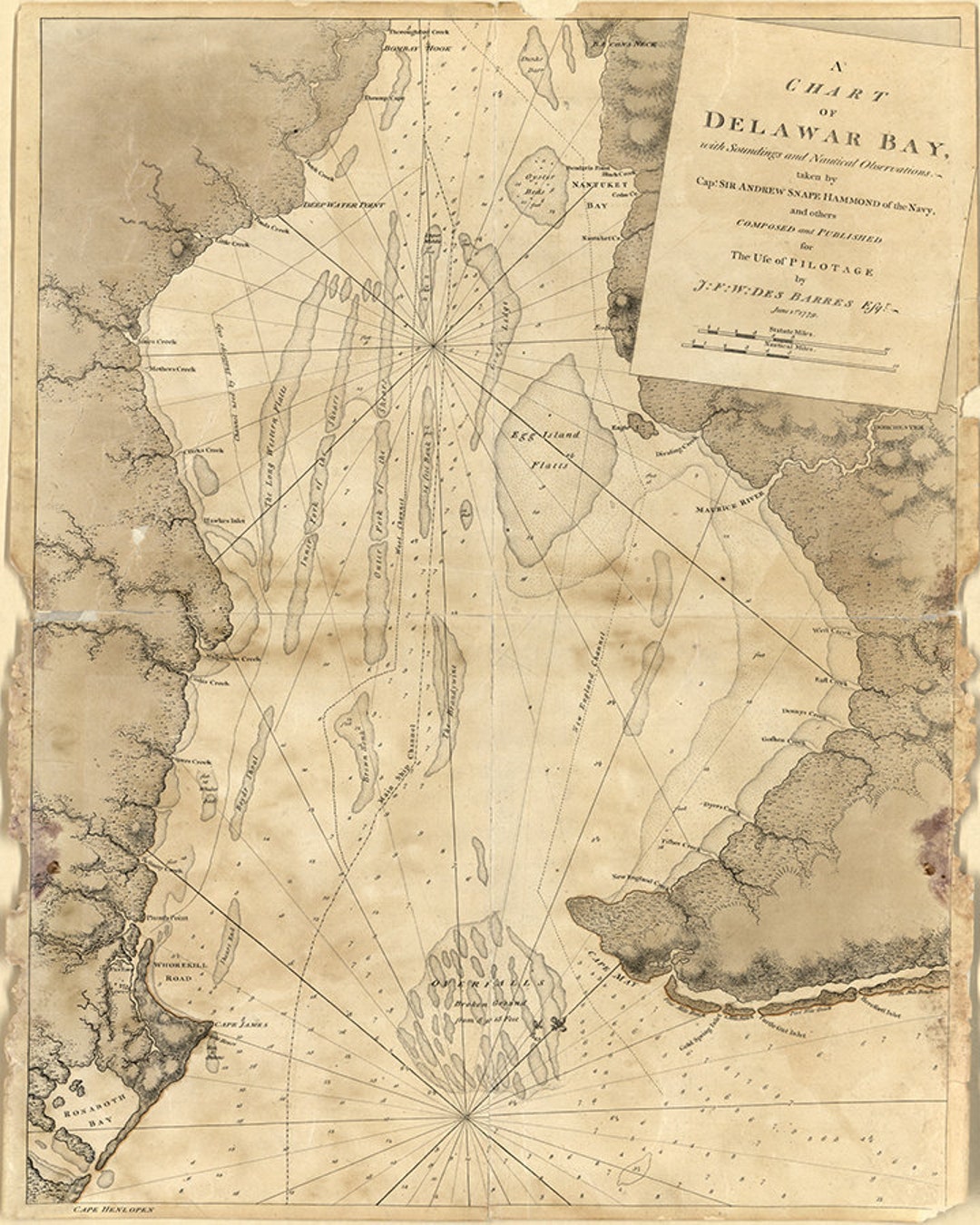Nautical Map of Delaware Bays 1779. Restoration Hardware Home Deco ...