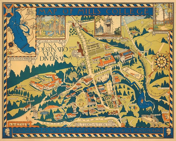 Map of Mills College Oakland CA. Home Deco Style Old | Etsy