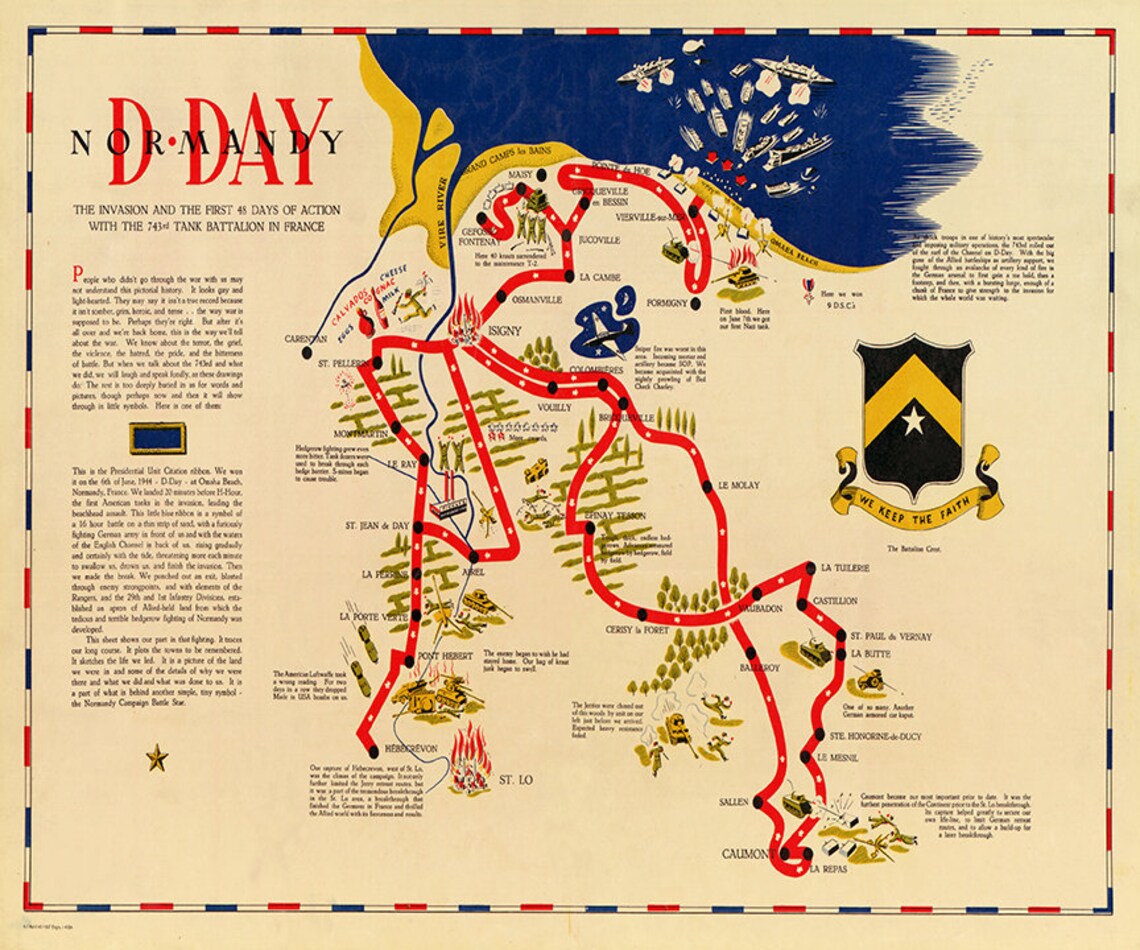 Map of D-day Normandy : the invasion and the first 48 days of | Etsy