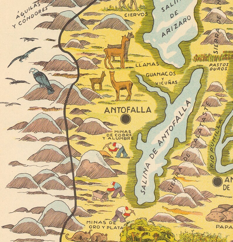 Pictorial Map of Gobernacion De Los Andes. Argentina. Vintage | Etsy