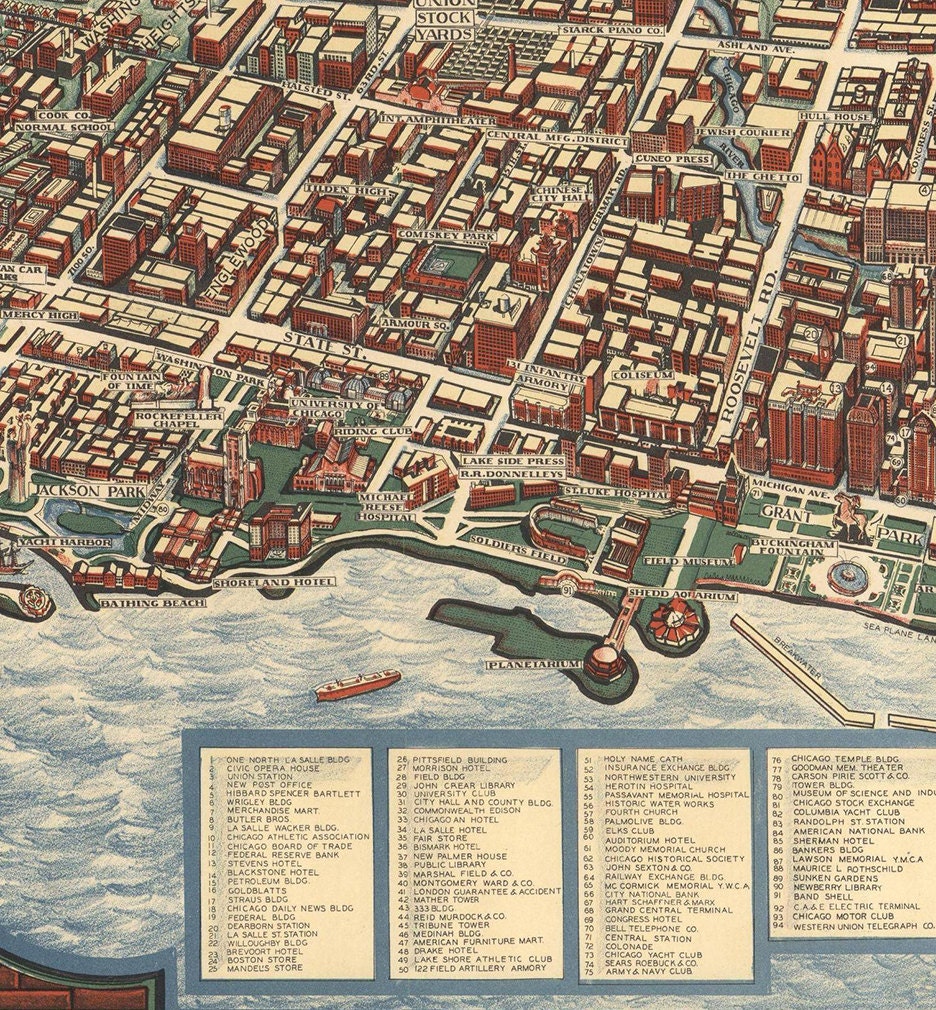 Chicago, Illinois Chicago, U.S.A. an Bird's Eye View Illustrated ...