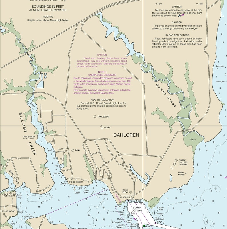 Potomac River Dahlgren Map – NOAA Nautical Chart 12287 Reproduction ...