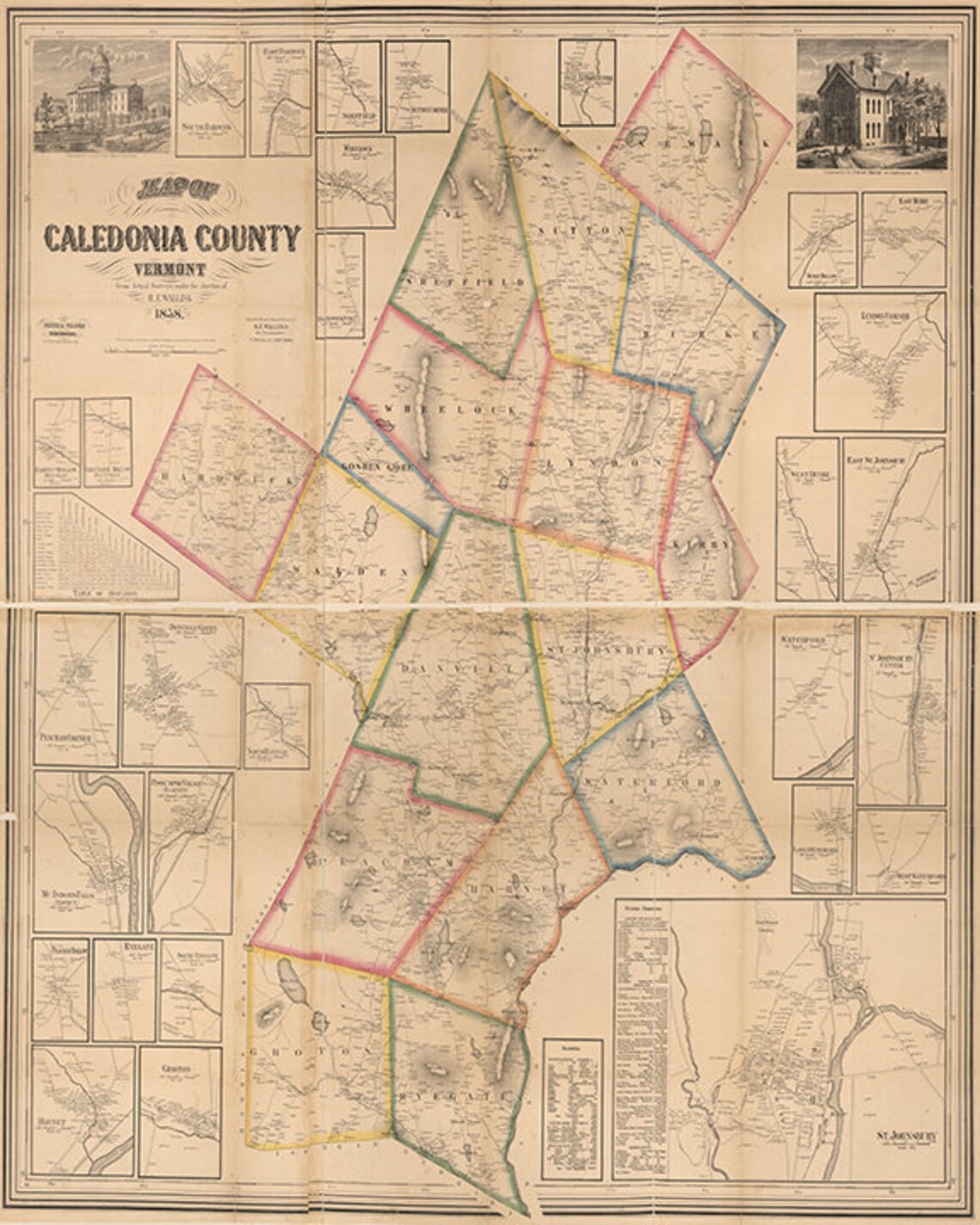 Map of Caledonia County, Vermont, VT 1858. Vintage Restoration Hardware ...