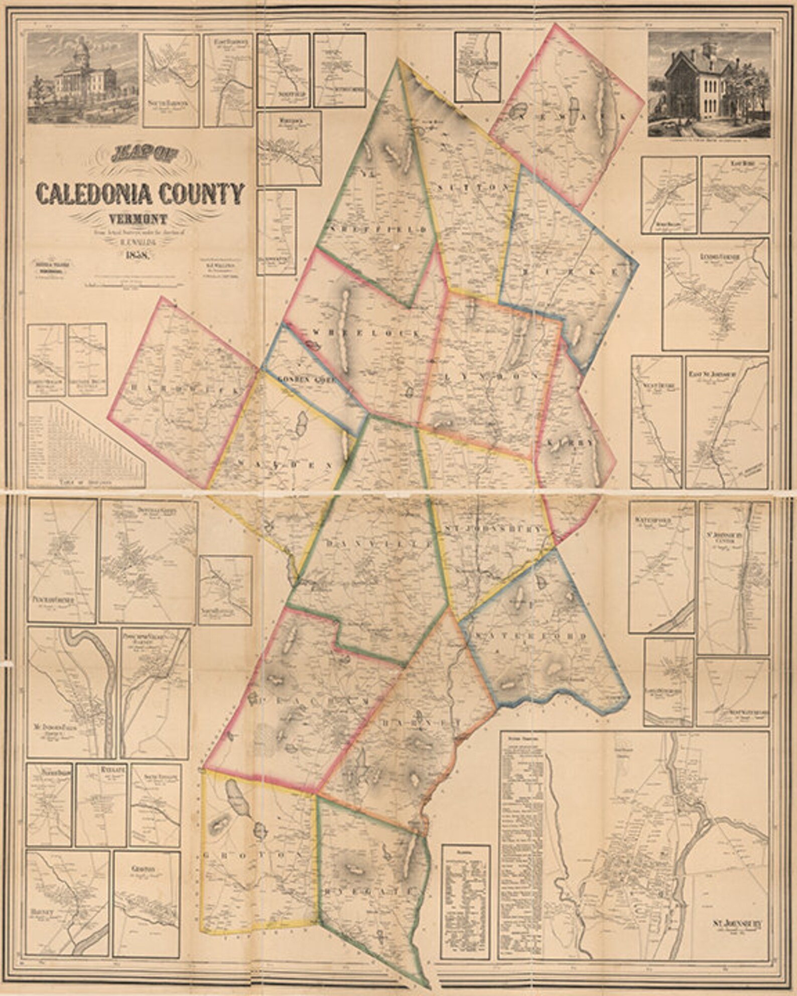 Map of Caledonia County, Vermont, VT 1858. Vintage Restoration Hardware ...