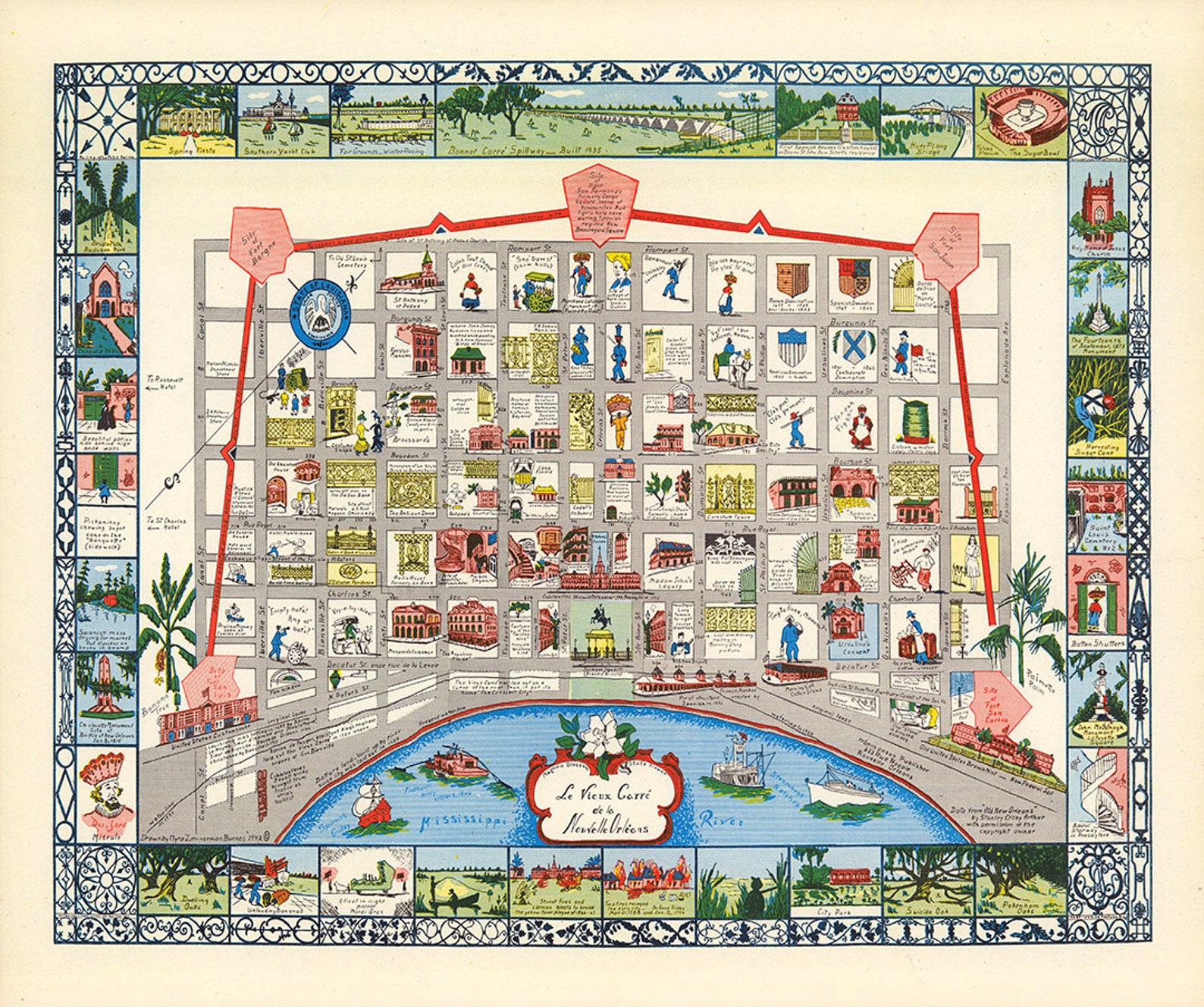 Map of French Quarter (vieux Carré / Barrio Francés) in New Orleans ...
