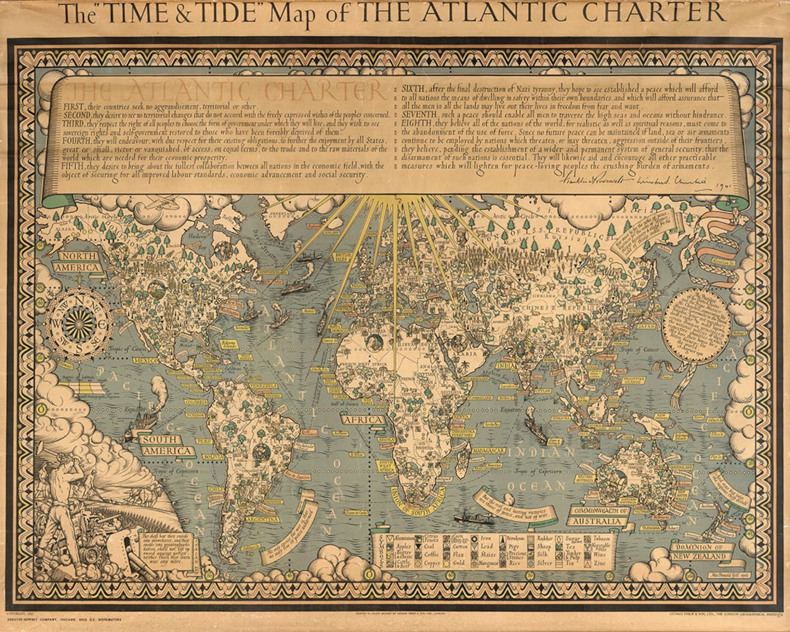 Map of the time and Tide Map of the Atlantic | Etsy