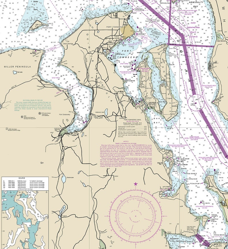 Nautical Charts of Puget Sound Northern Part. 18441. | Etsy