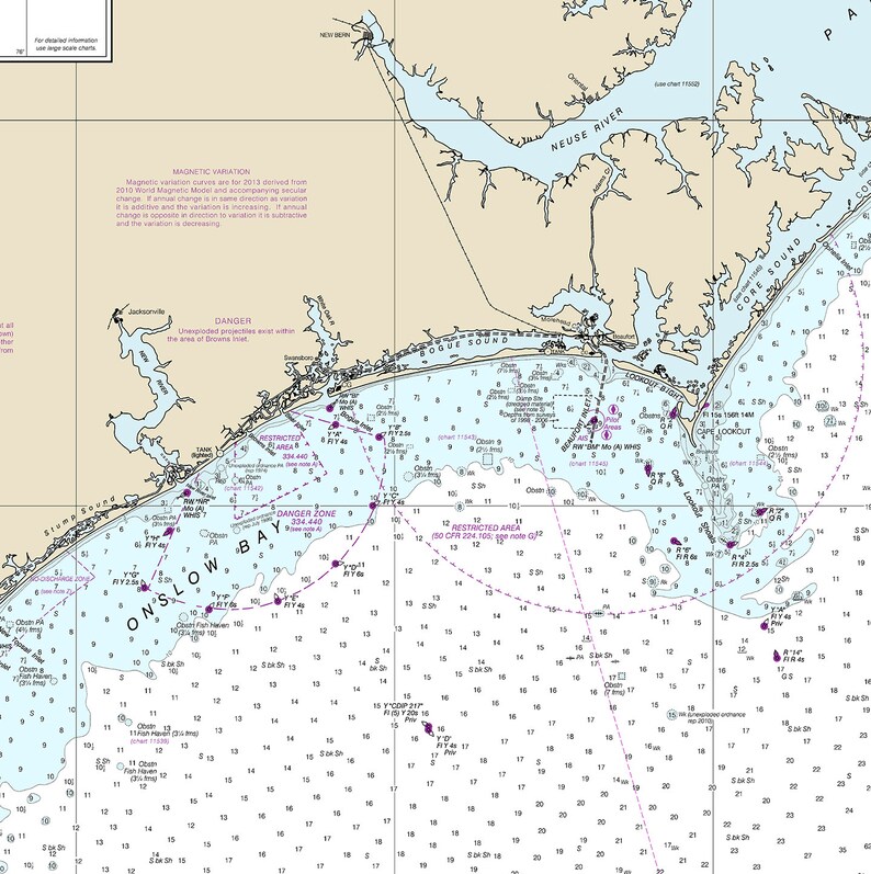 Nautical Charts of Cape Hatteras to Charleston 11520 East | Etsy