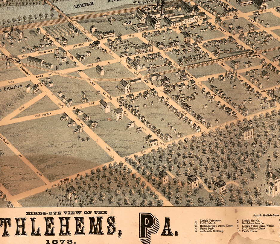 Map of Bethlehem Lehigh and Northampton County Pennsylvania - Etsy