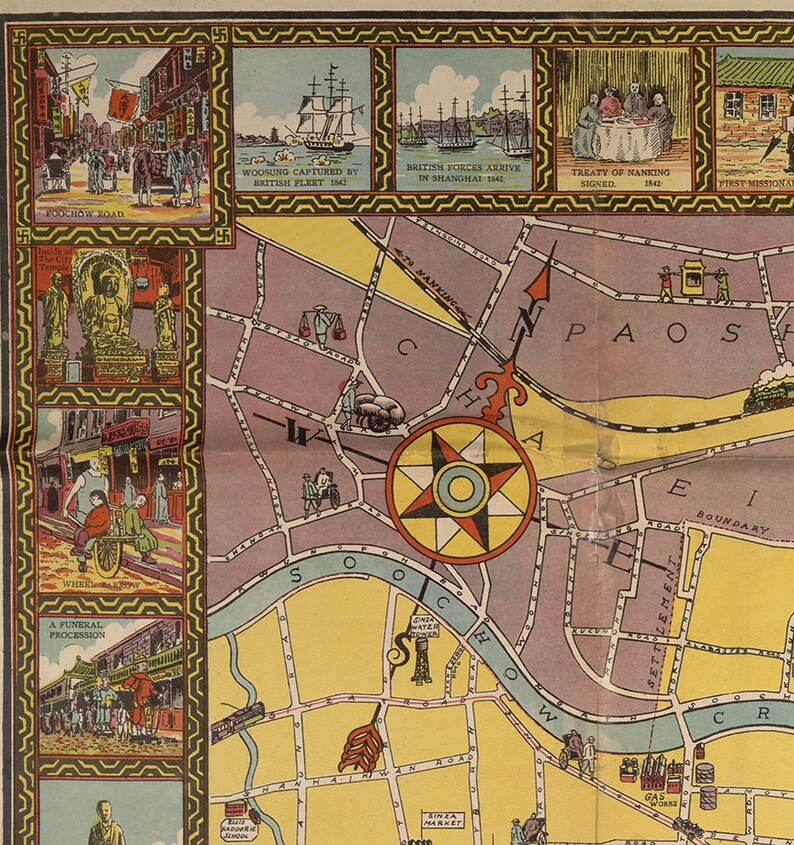 The Historic Pictorial Map of Shanghai China 1935. Vintage - Etsy