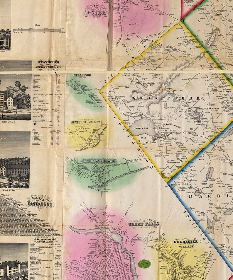Map of Strafford County New Hampshire 1856. Vintage Home - Etsy UK