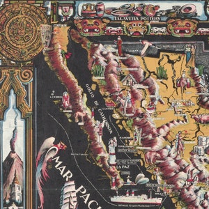 Pictorial Map of Mexico. Vintage Restoration Hardware Home Deco Style ...