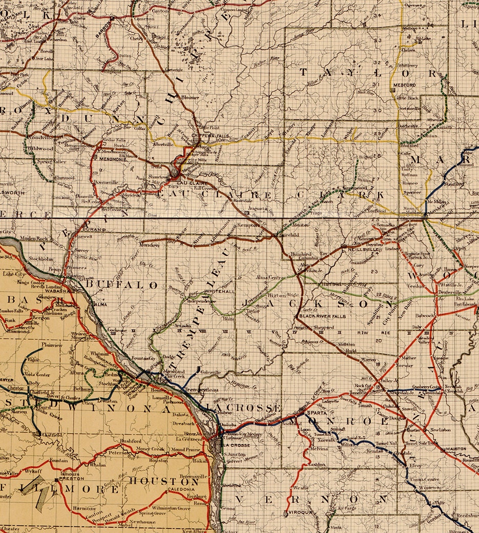 Official Railroad Map of Wisconsin 1900. Vintage Restoration | Etsy