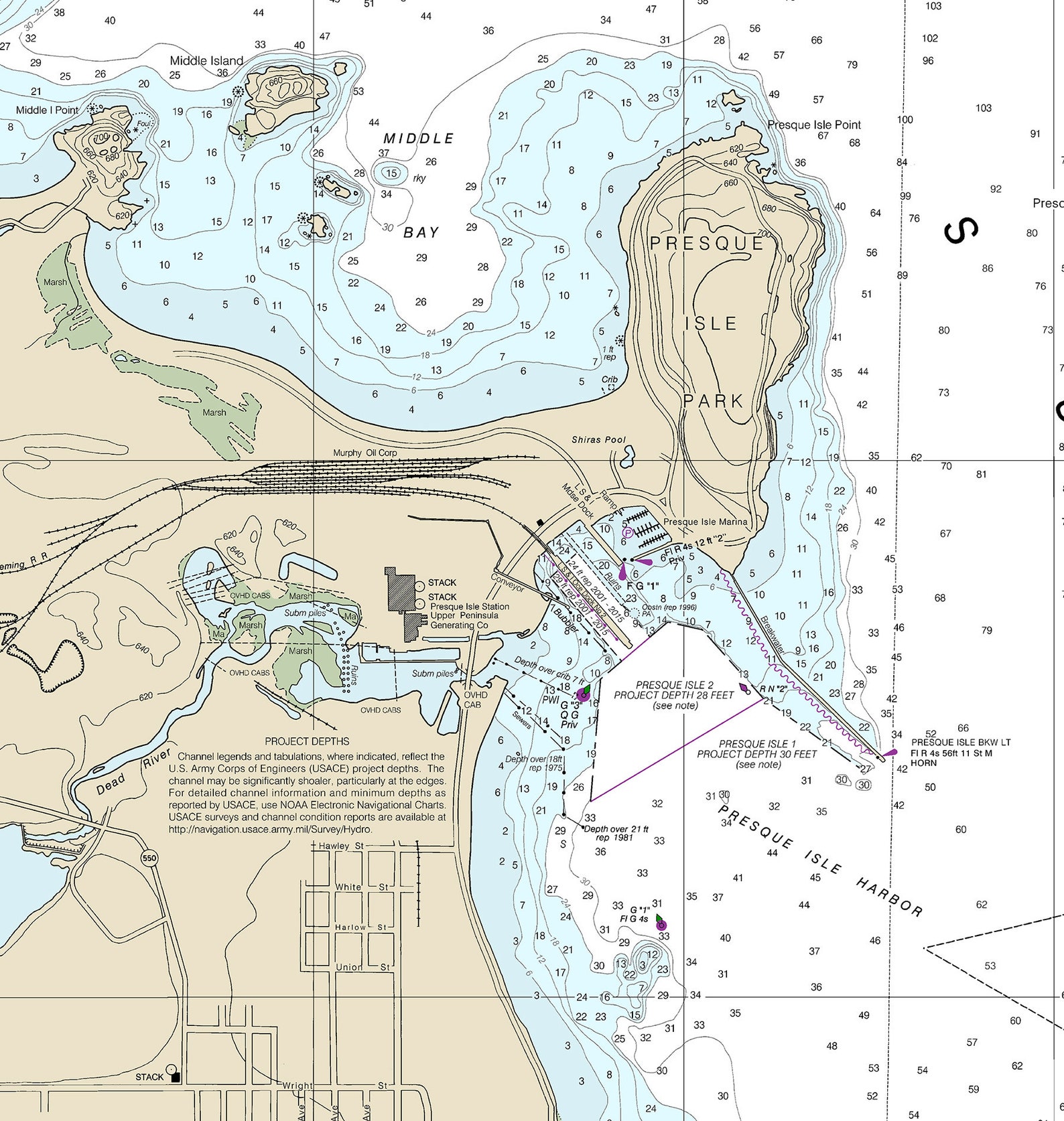 NOAA Nautical Charts of Marquette and Presque Isle Harbors 14970 Lake ...