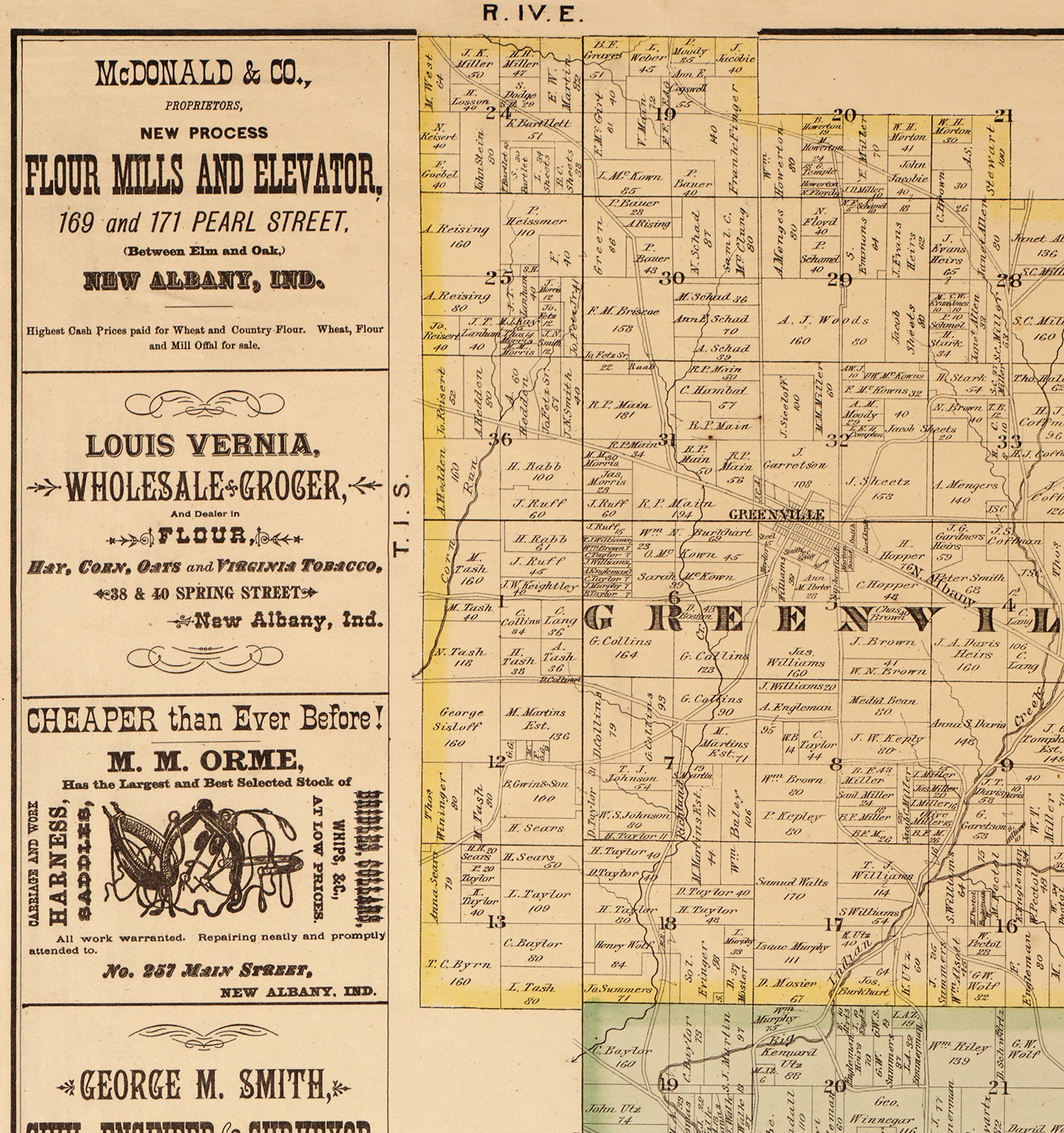Map of Floyd County Indiana. 1882. Vintage Restoration - Etsy