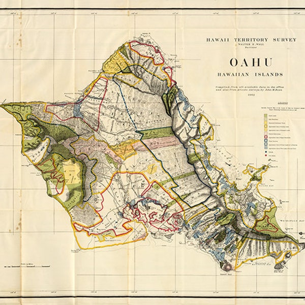 Map of Oahu - Etsy