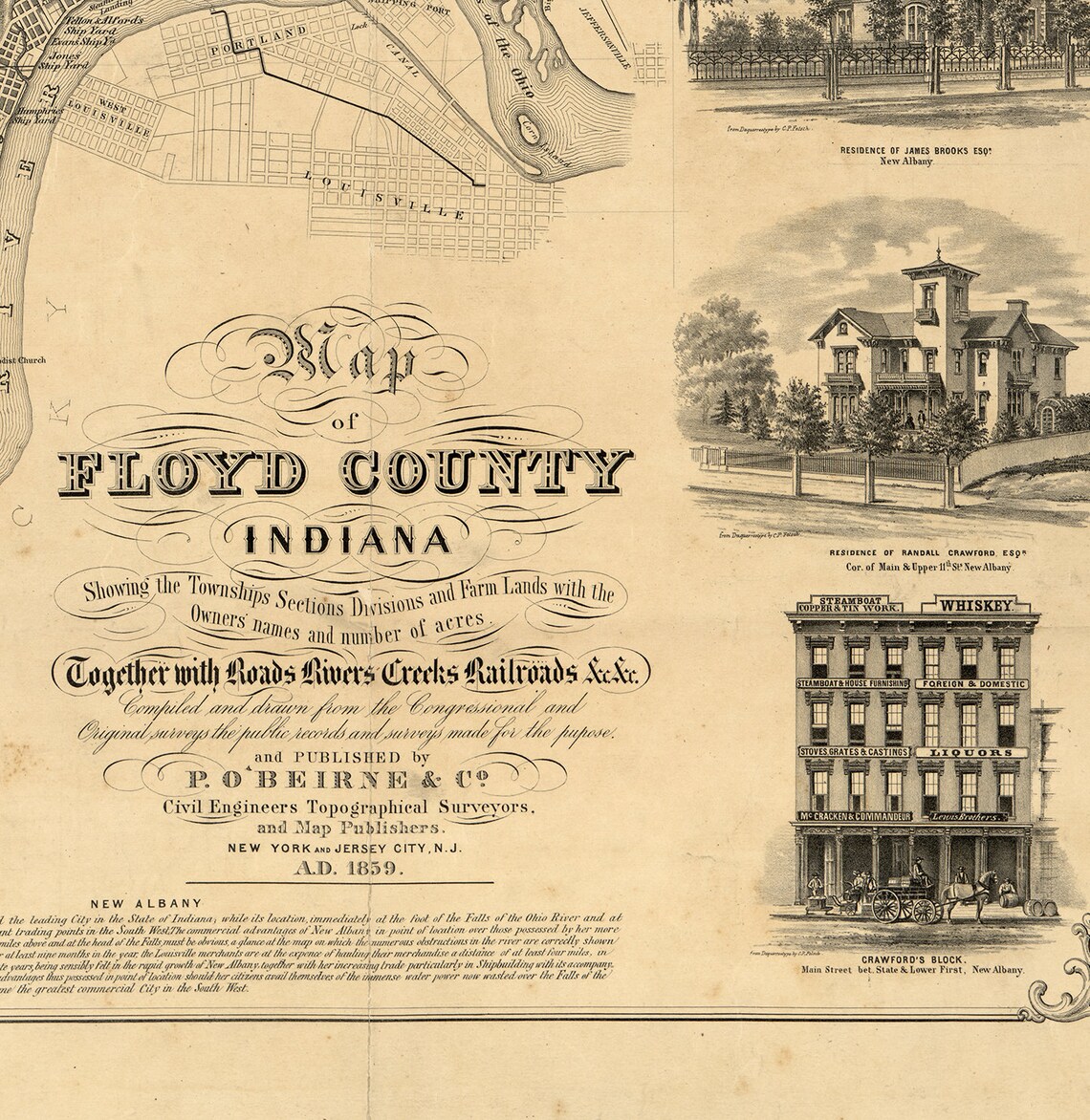 Map of Floyd County Indiana. 1882. Vintage restoration | Etsy