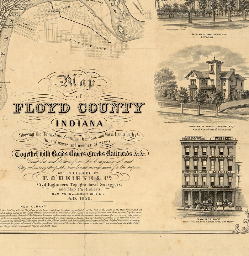 Map of Floyd County Indiana. 1882. Vintage Restoration | Etsy