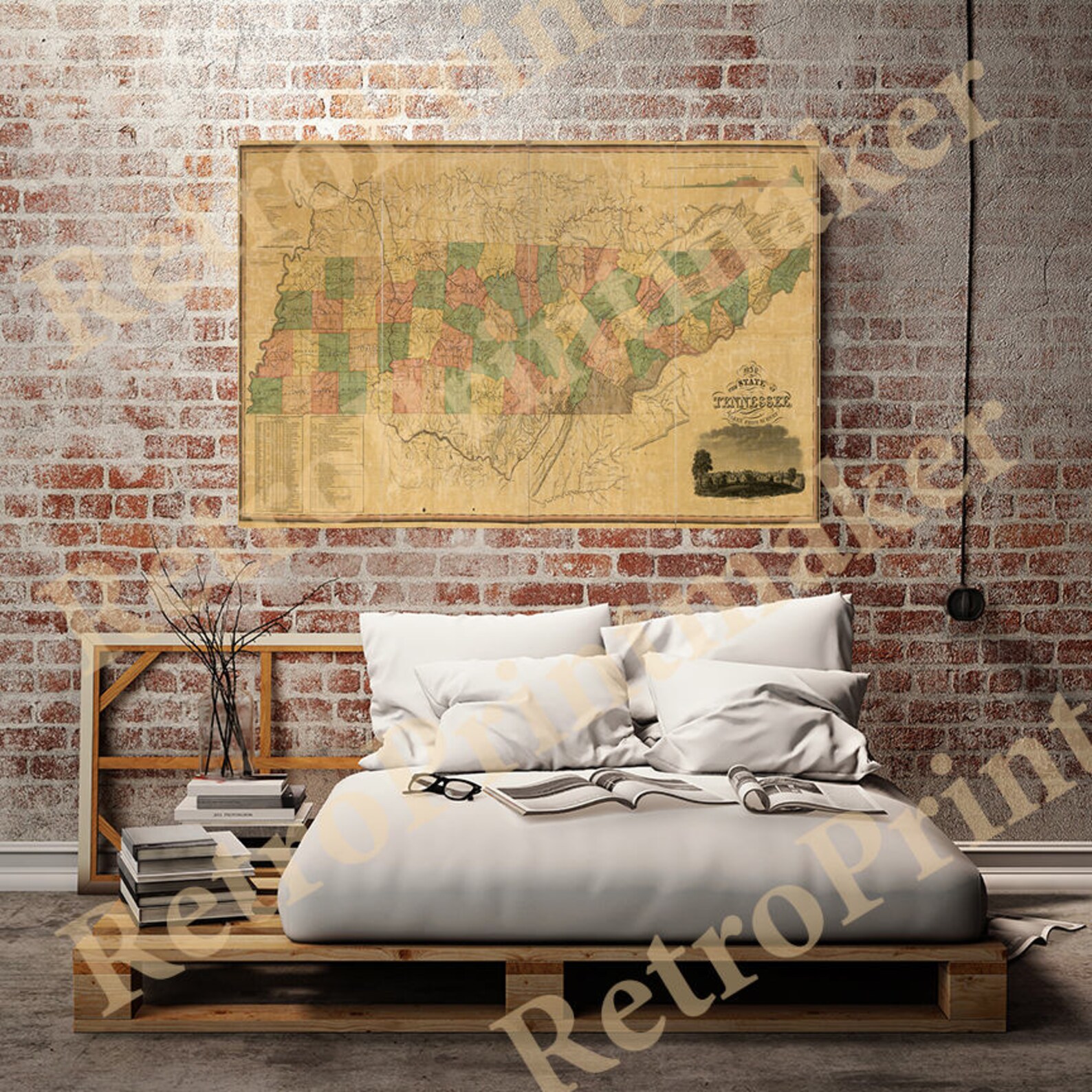 Map of Tennessee, 1832. Vintage Restoration Hardware Home Deco Style ...
