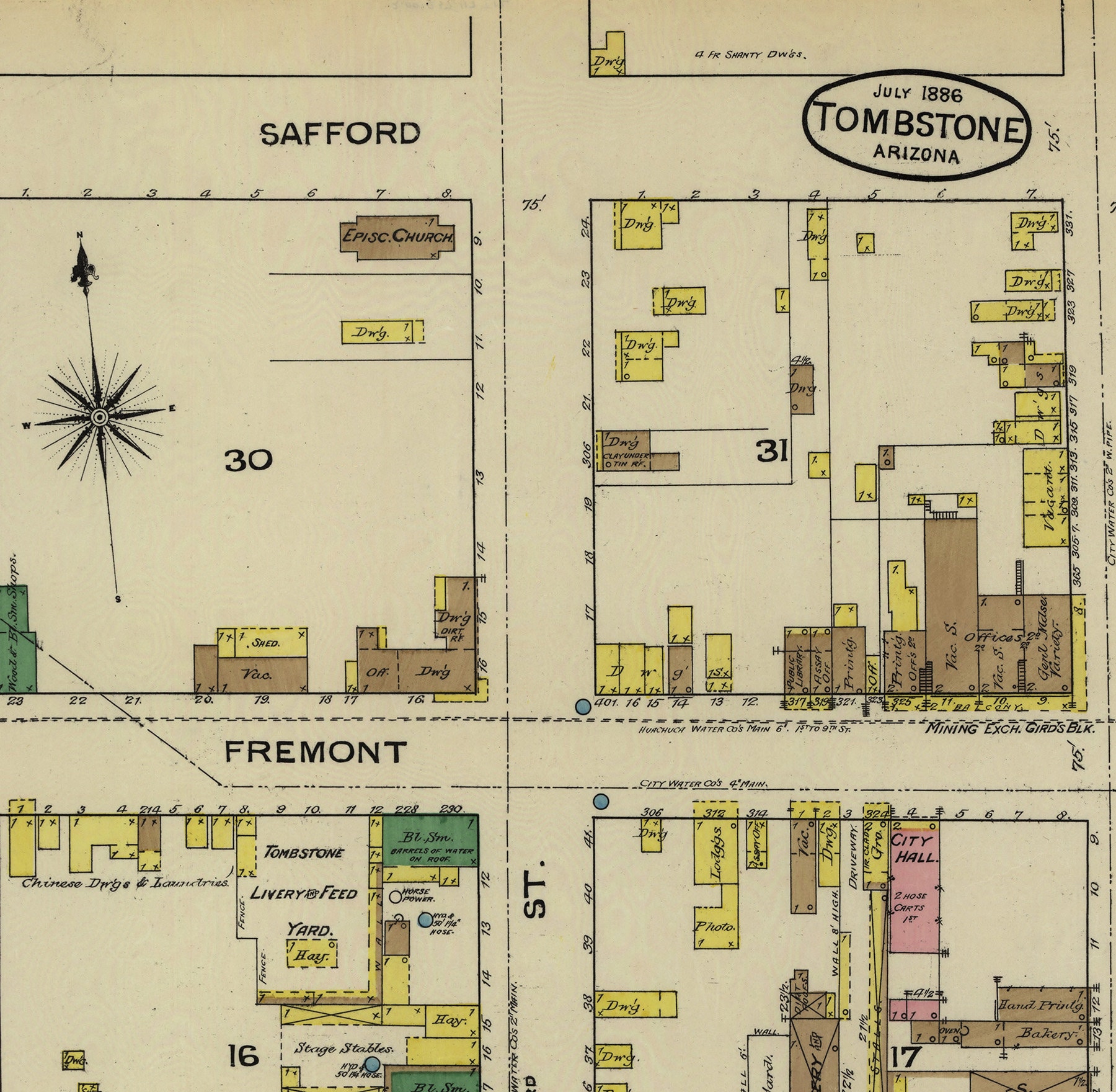 Map of Tombstone, Arizona Old Map - Wall Map Art Print. Reproduction ...