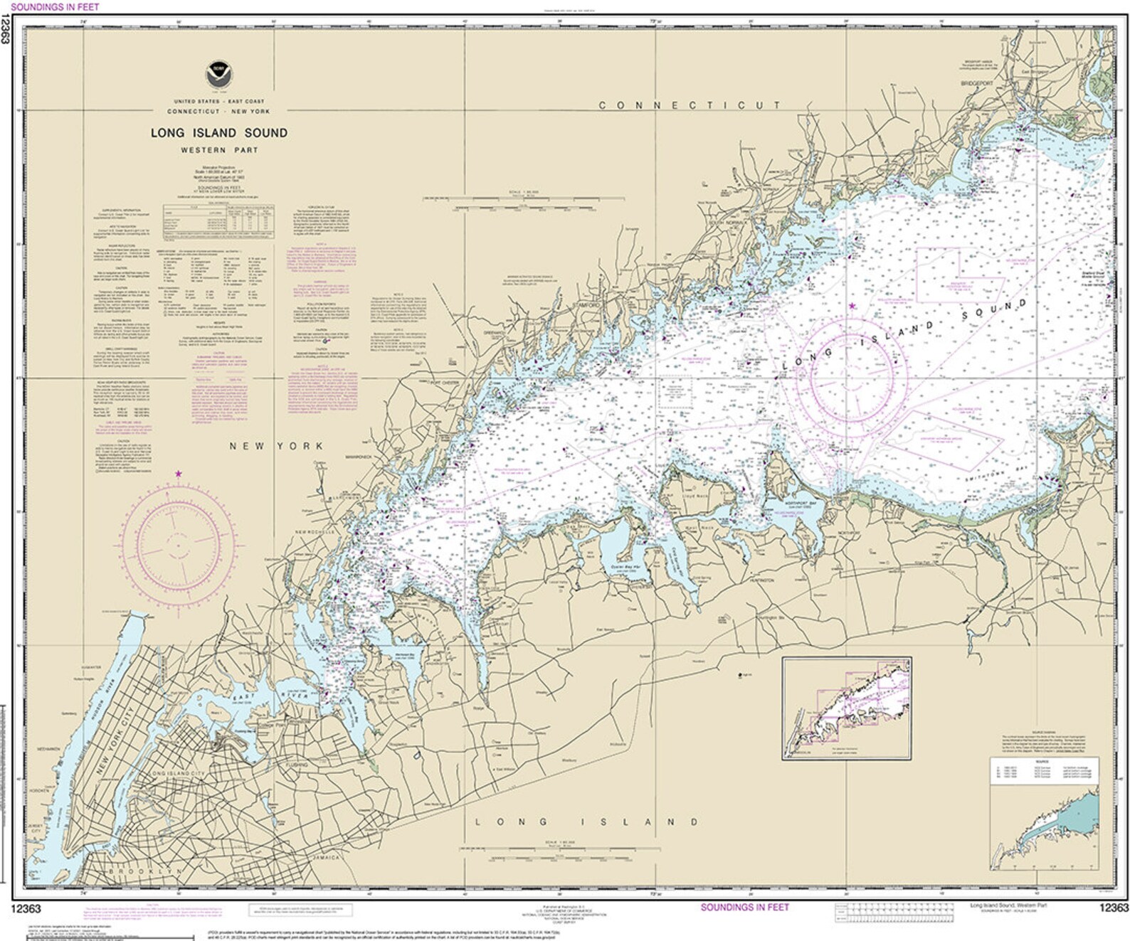 Nautical Charts of Long Island Sound Western Part 12363 New | Etsy