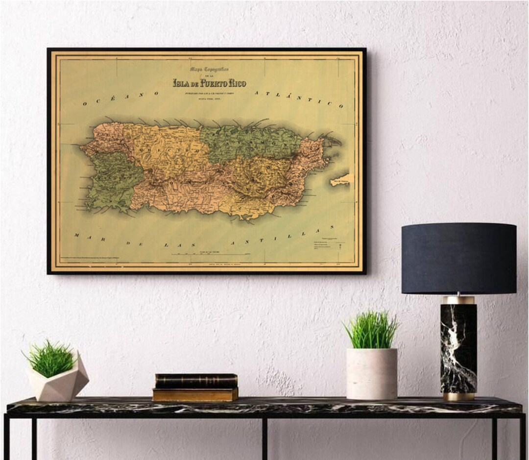 Map of the Puerto Rico 1886. Vintage Home Deco Style Old Wall ...