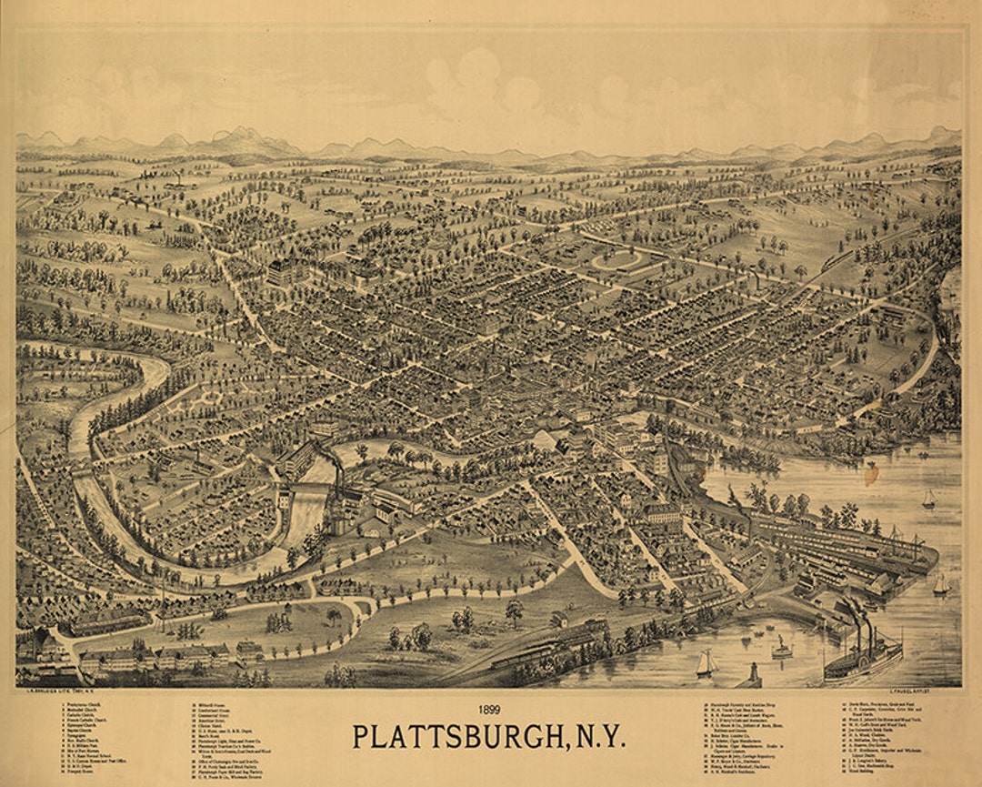 Map of Plattsburgh, Clinton County, New York, NY. 1899. Vintage ...