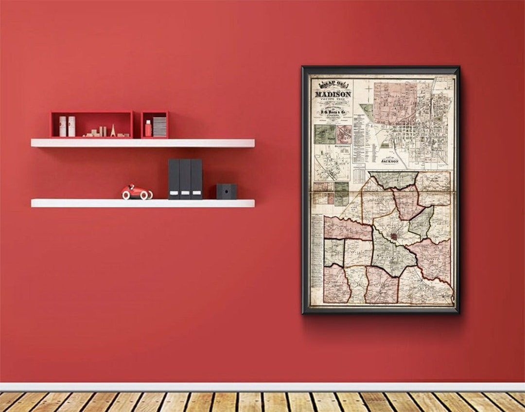 Map of the Madison County, Tennessee 1877. Vintage Wall Art Decor ...
