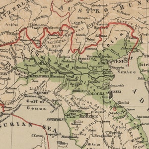 Map of Italy, 1880. Vintage Home Deco Style Old Wall Reproduction Map ...