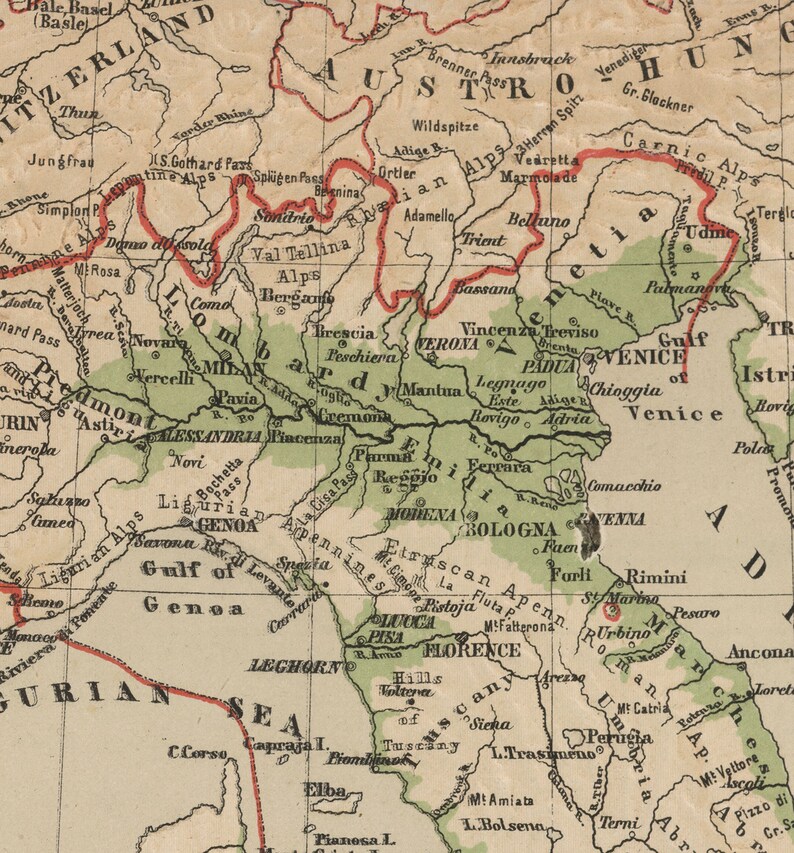 Map of Italy, 1880. Vintage Home Deco Style Old Wall Reproduction Map ...