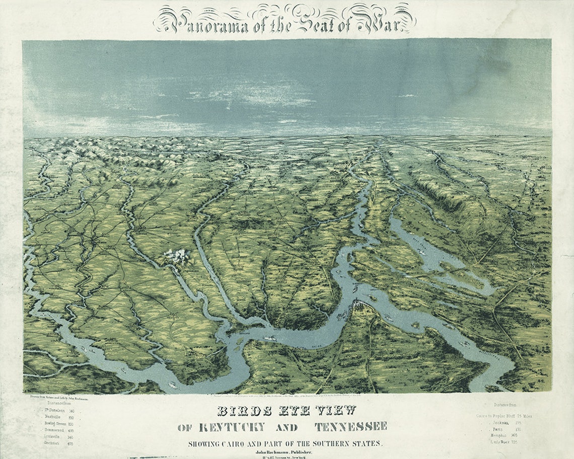 Map of Kentucky and Tennessee Showing Cairo and Part of the - Etsy
