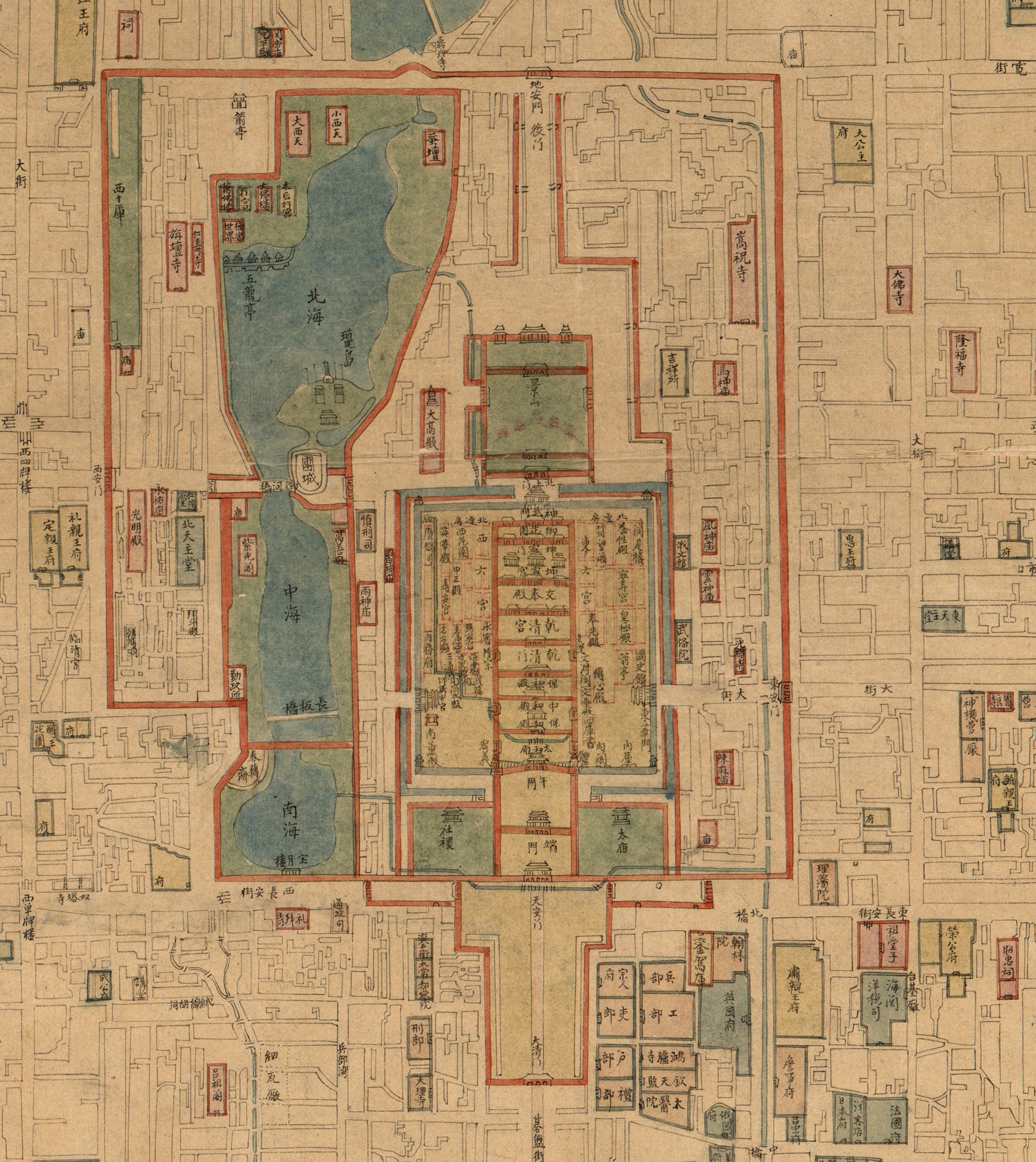 北京全图 Map of Beijing (peking), China 1861. Vintage Wall Art Decor ...
