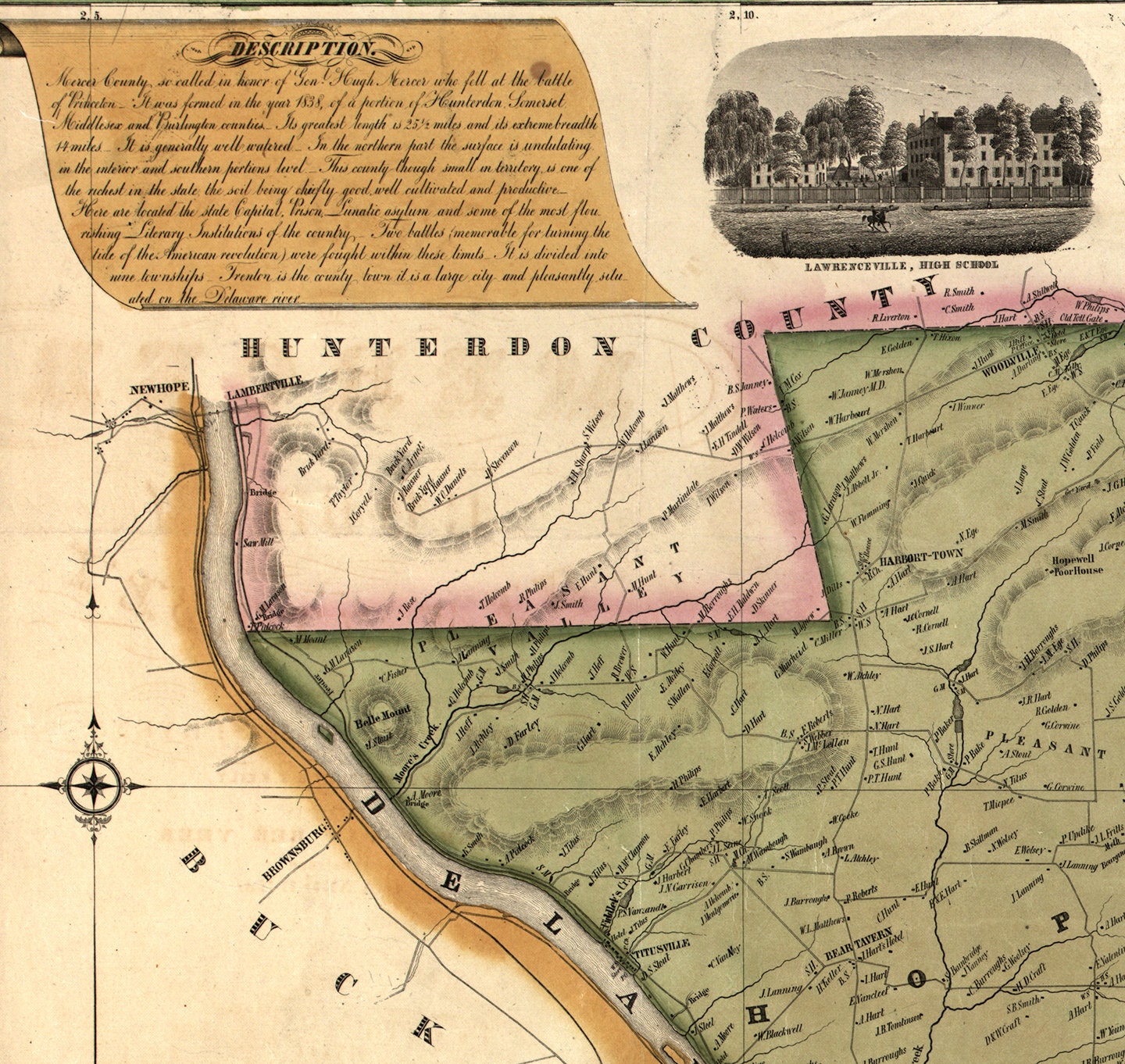 Map of Mercer County. New Jersey NJ 1849 Vintage Home - Etsy