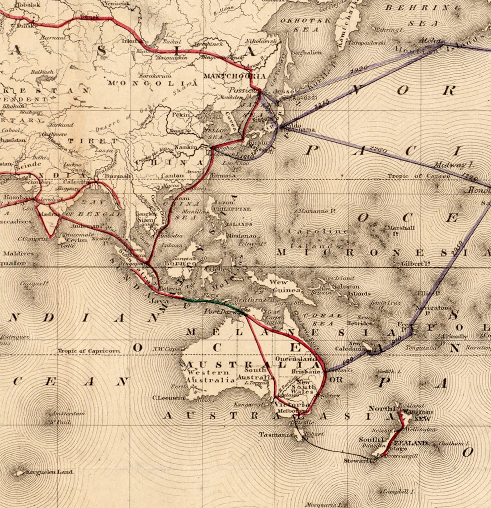 Map of the Telegraph Lines in Operation of the Globe in 1872. | Etsy