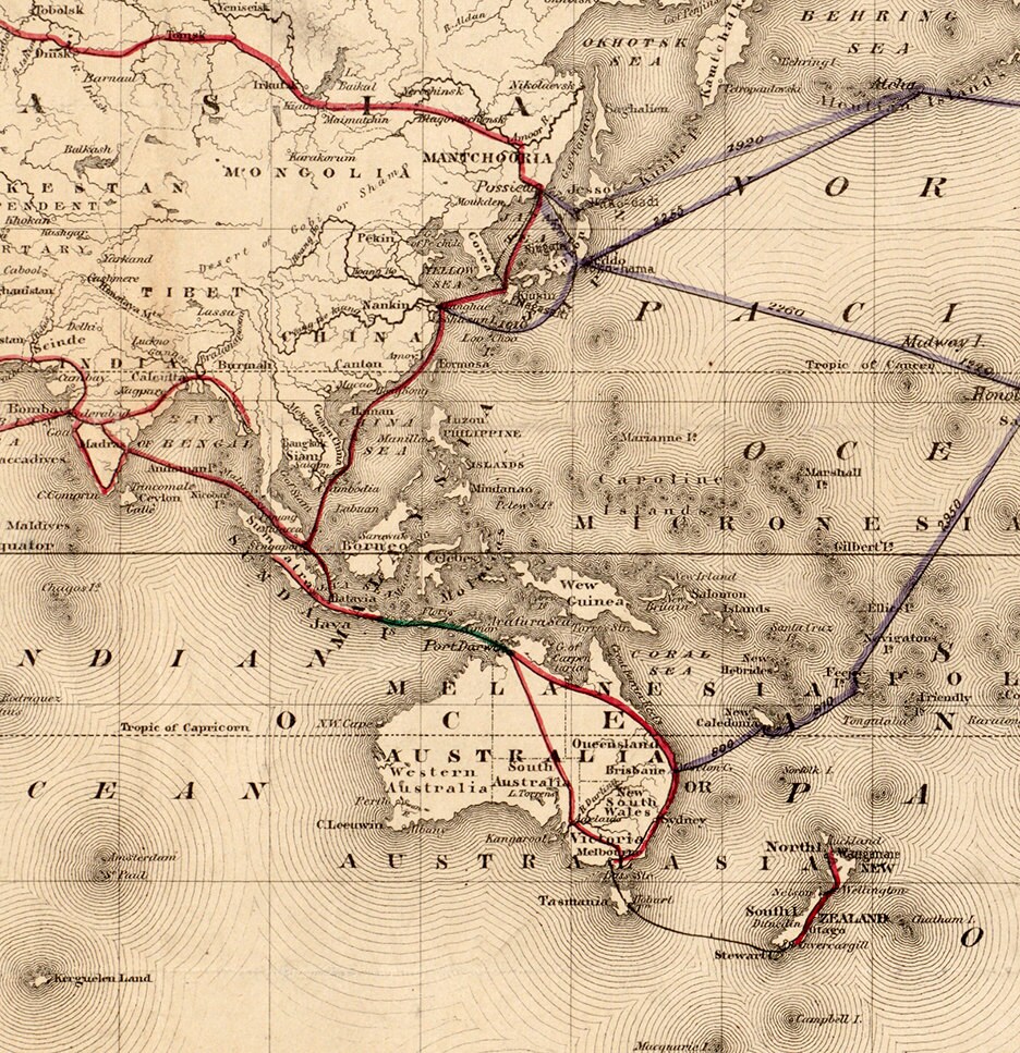 Map of the Telegraph Lines in Operation of the Globe in 1872. | Etsy