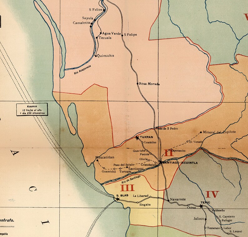 Map of Tepic Mexico 1904. Vintage Restoration Hardware Home | Etsy