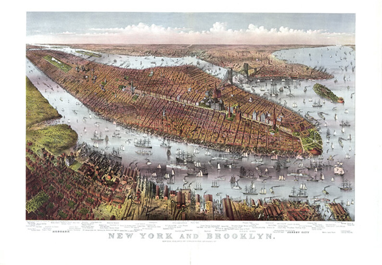 View of Manhattan New York and Brooklyn 1875. NY. No Black | Etsy